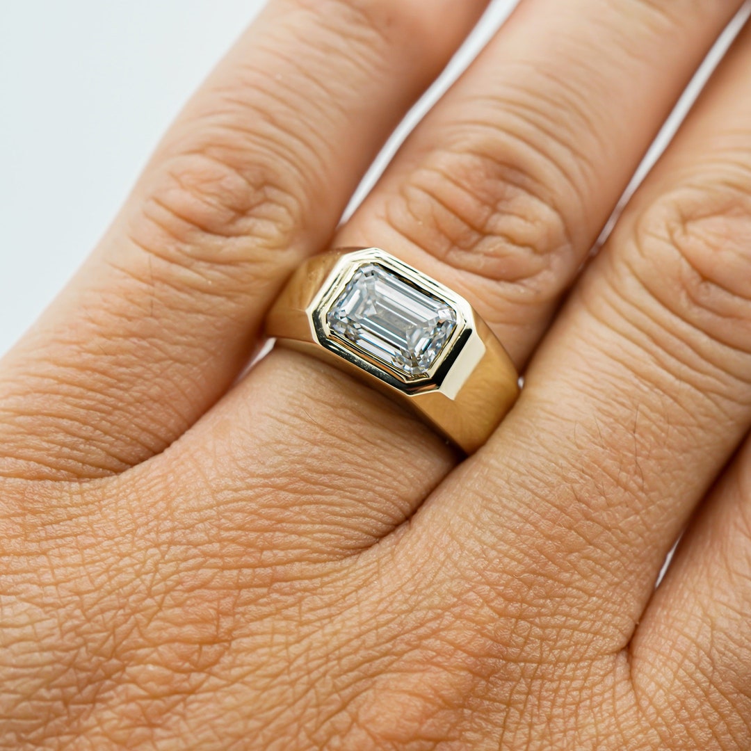 Signet Ring Men's Pinky Ring Emerald Cut Wedding Band - Etsy