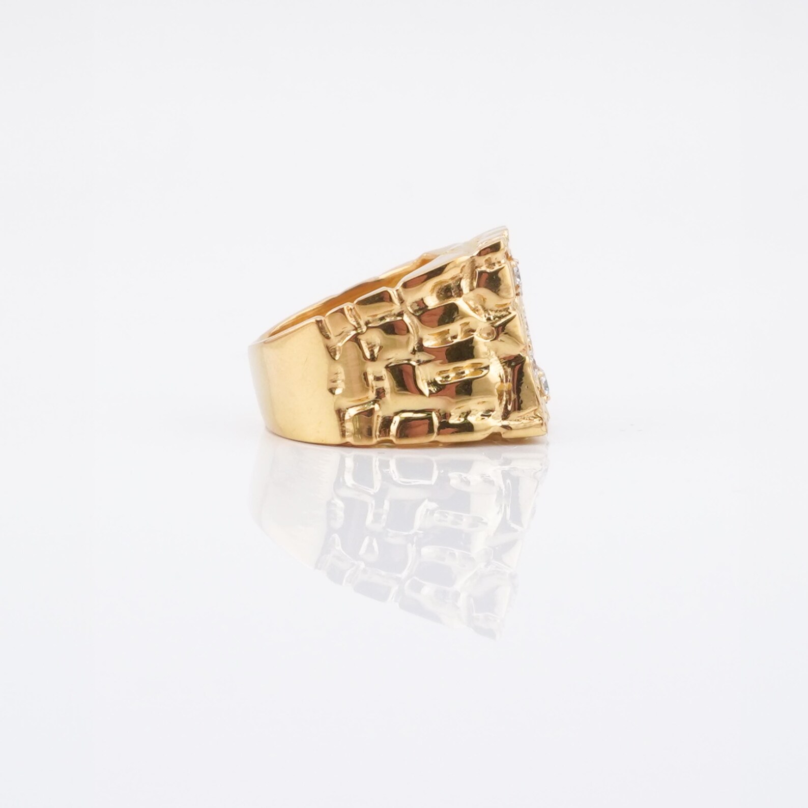 Diamond Cut Square Nugget Ring 10K 14K Solid Gold With Natural Diamonds ...