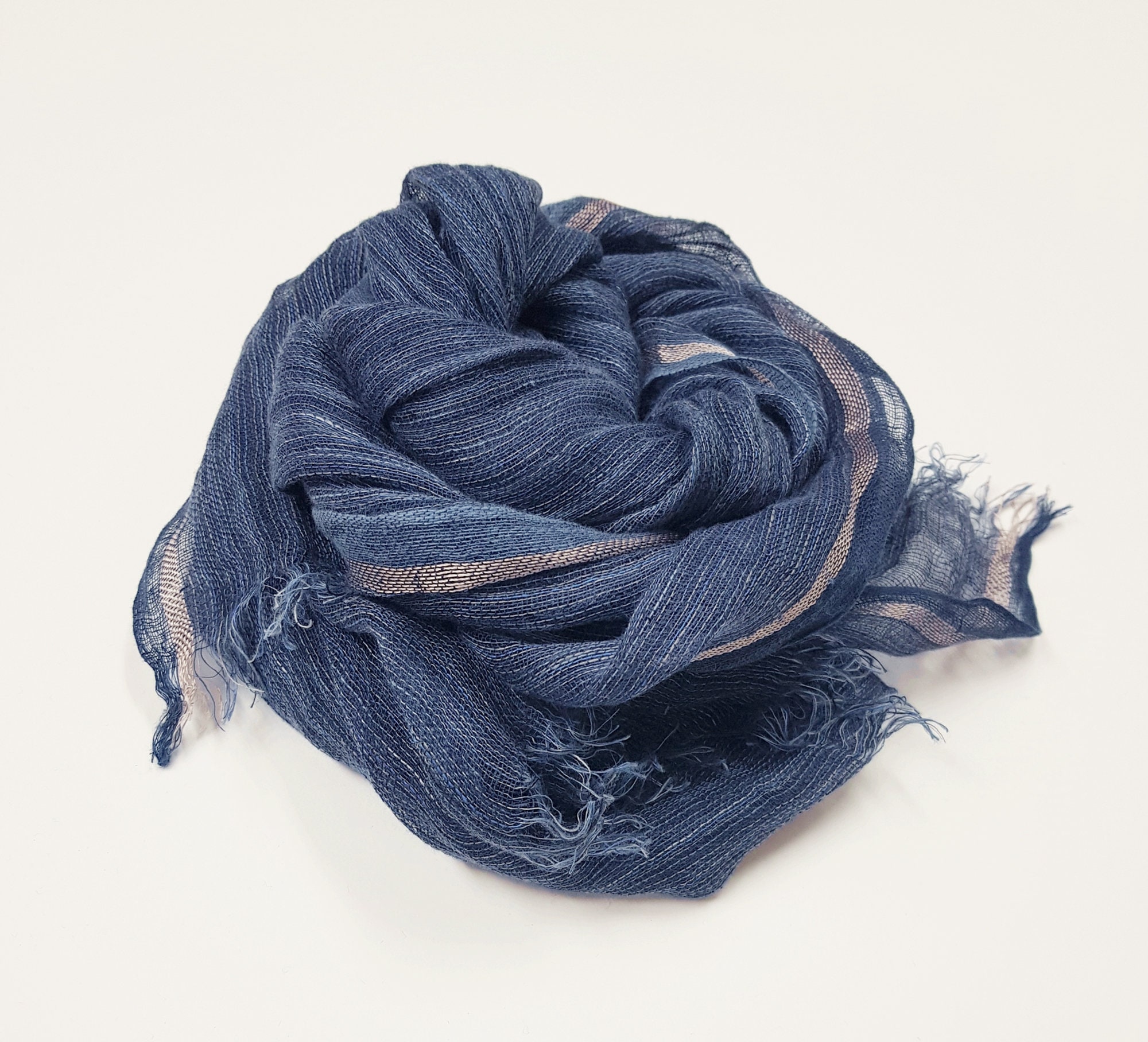 Natural Linen Scarf / Indigo Blue Color / Soft Lightweight - Etsy UK