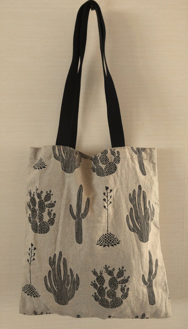 Cactus printed Linen tote bag / Natural linen soft fabric used | Etsy