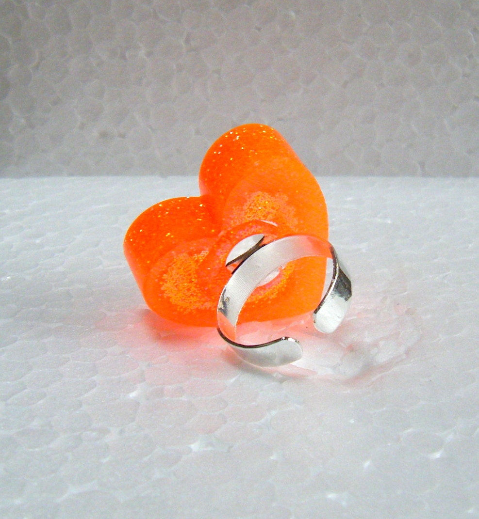 Glittery Neon Orange Resin Heart Ring - Etsy