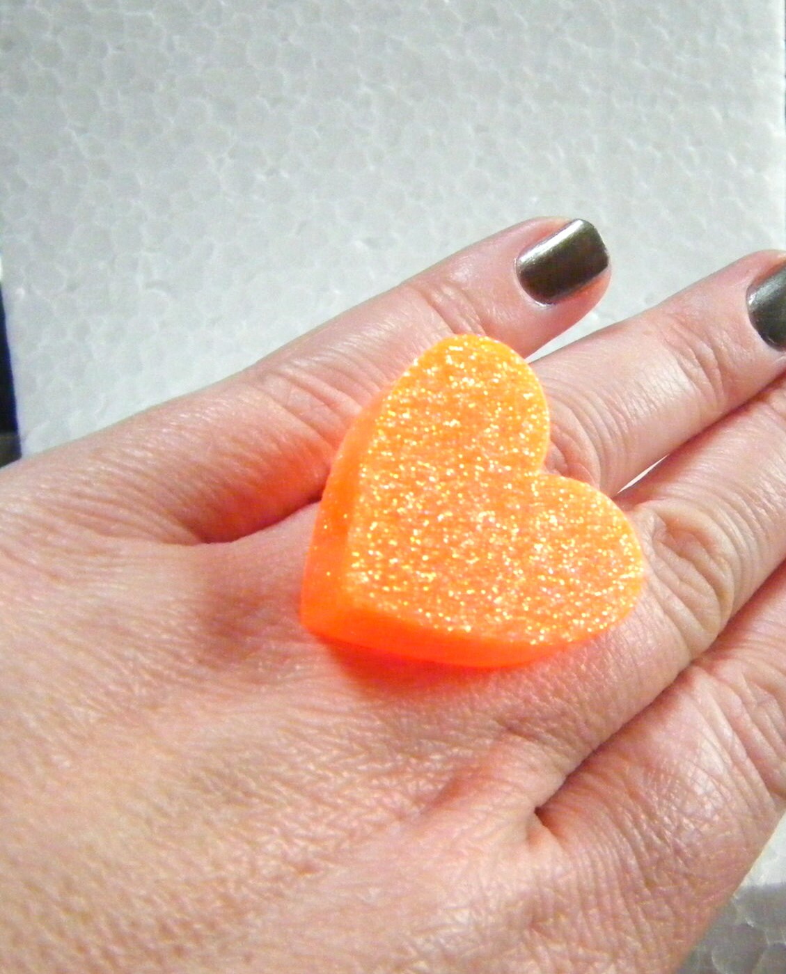 Glittery Neon Orange Resin Heart Ring - Etsy