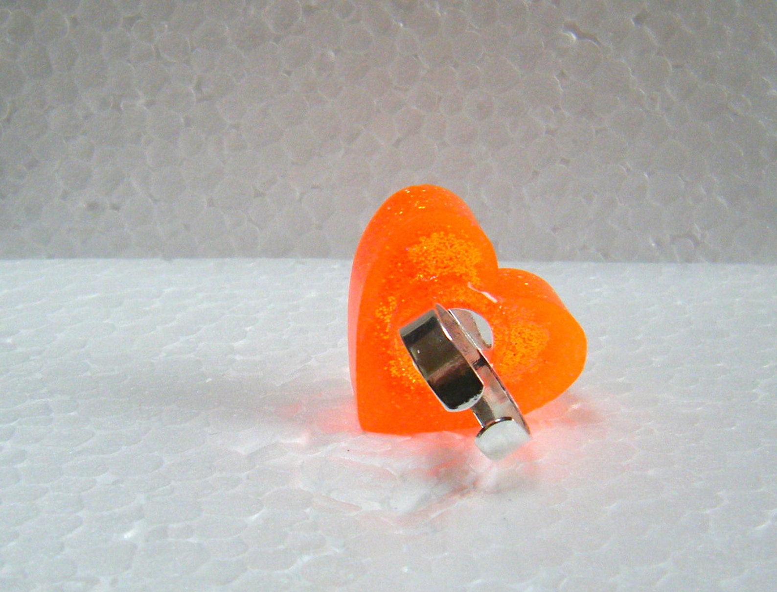 Glittery Neon Orange Resin Heart Ring - Etsy