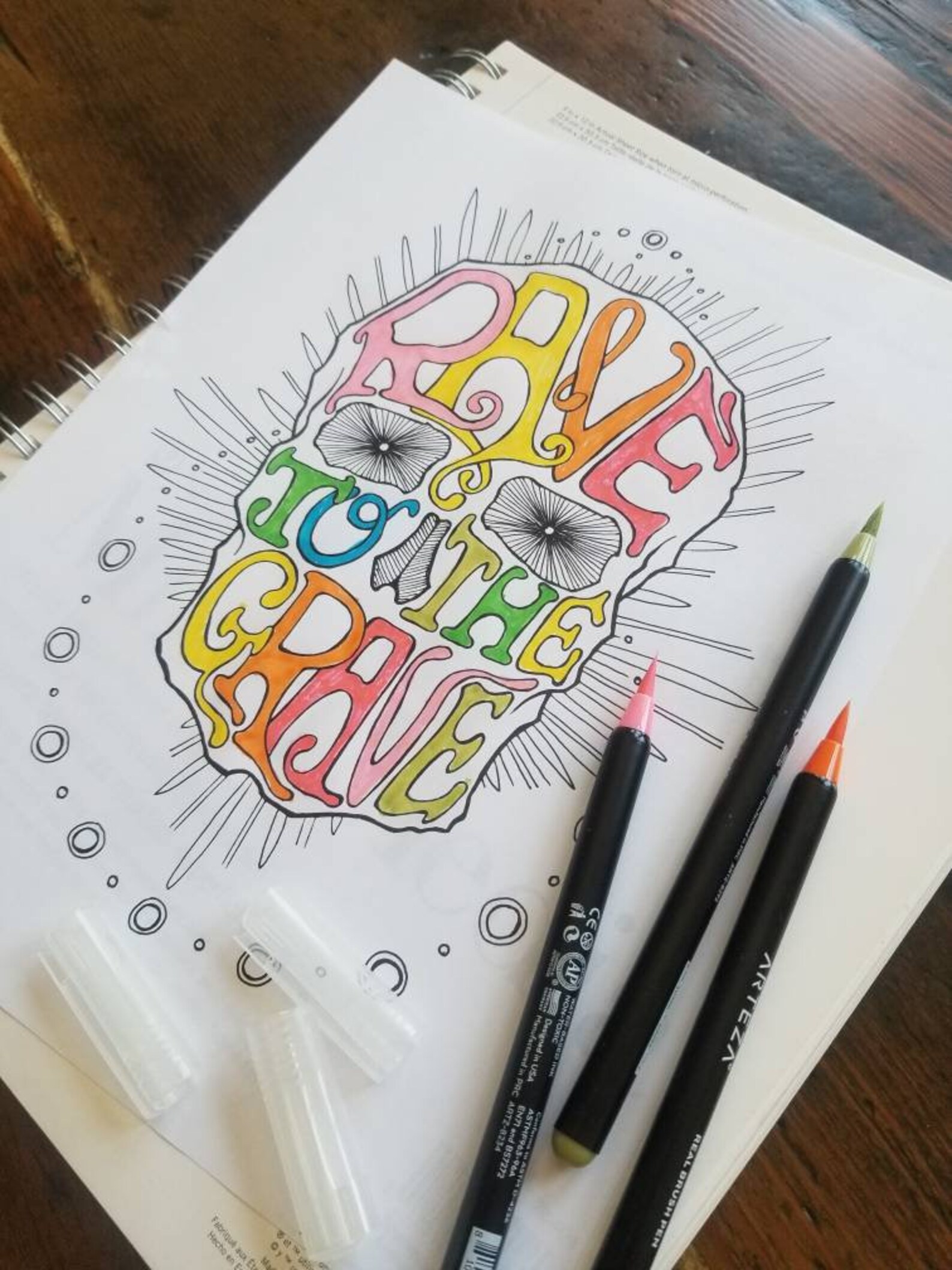 Coloring Book Page Rave to the Grave Trippy Skull DIGITAL | Etsy