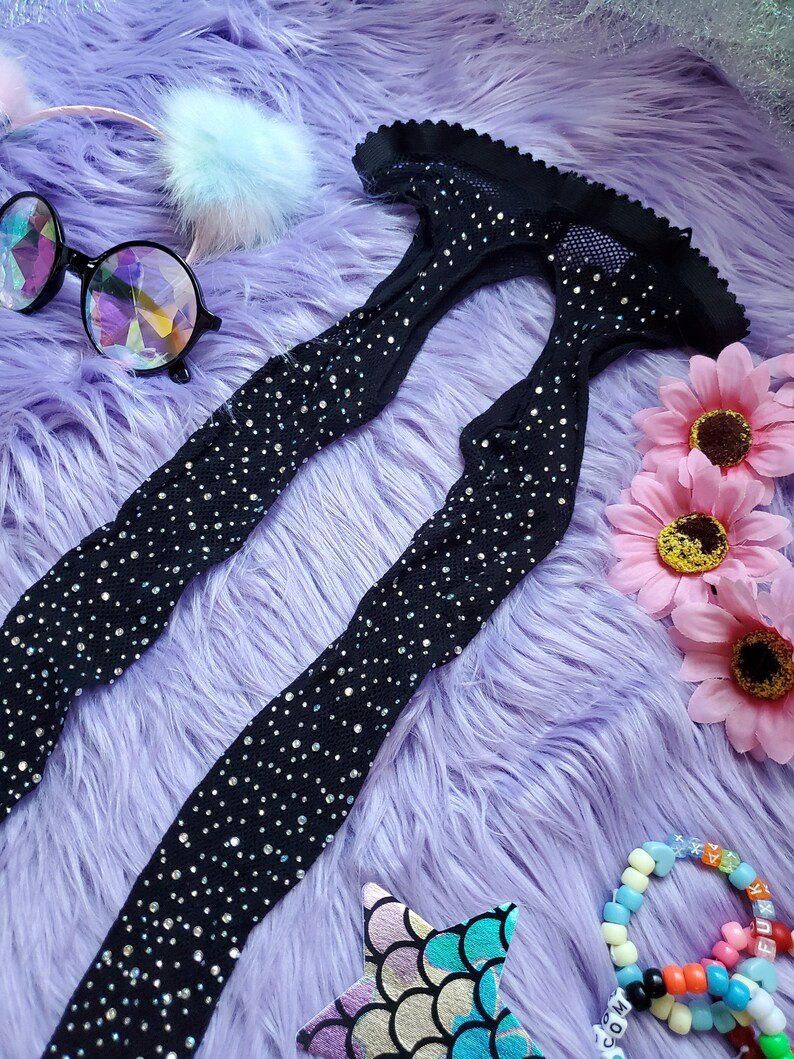 Rave Festival Garter Fishnets Black Womens Tights With All | Etsy