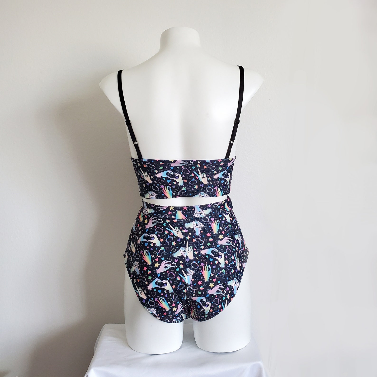 Black Rainbow Rave Outfit Triangle Crop Top With High Waist | Etsy