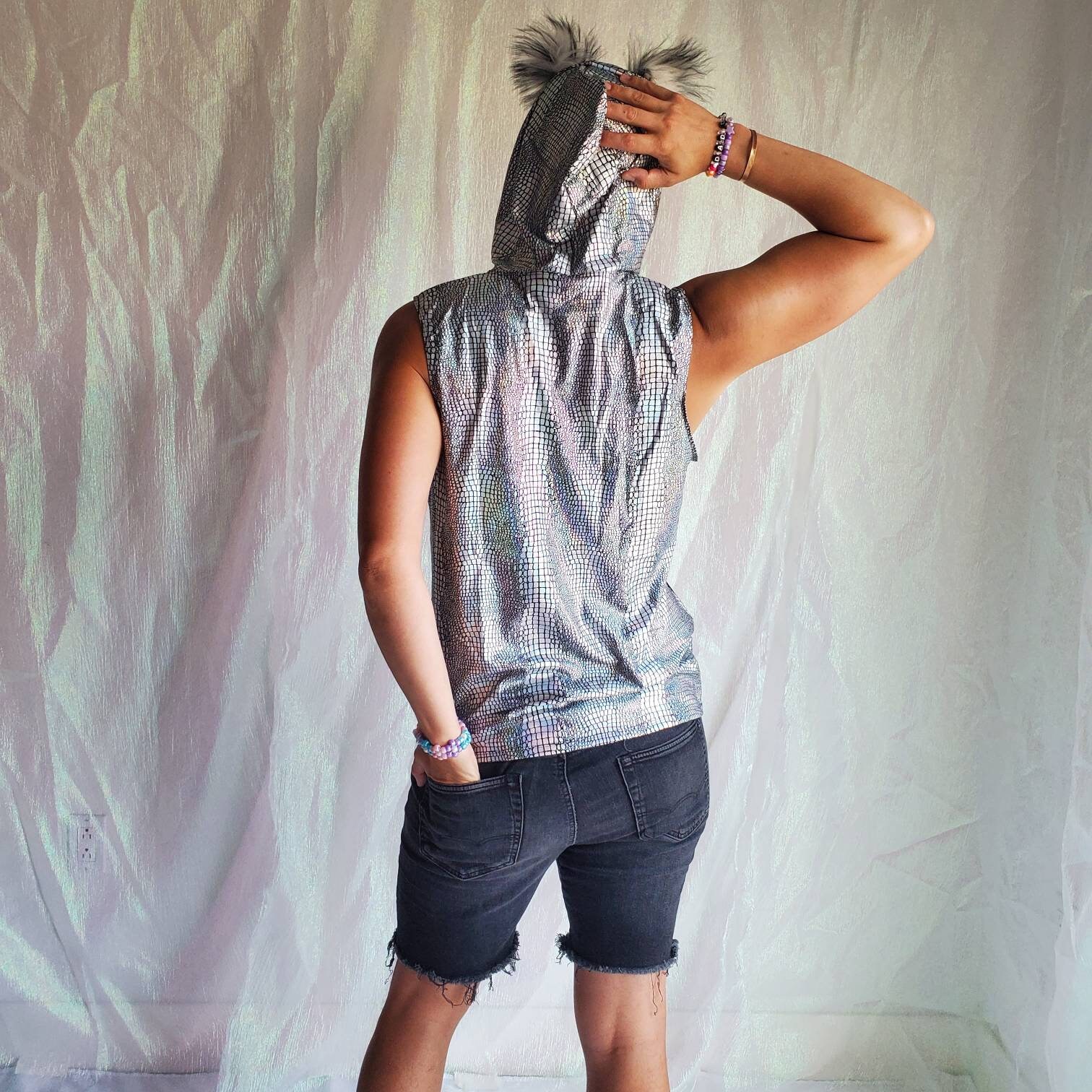 Mens Unisex Metallic Snake Rave Tank Top With Hood | Festival EDM ...