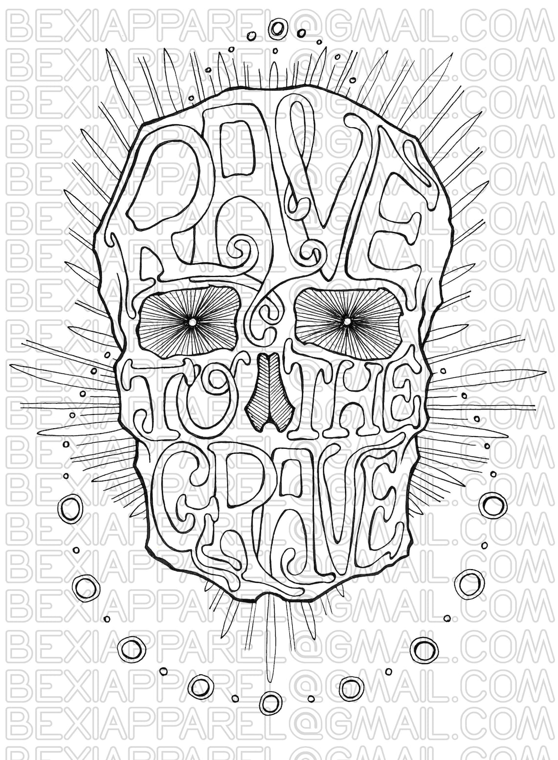Coloring Book Page Rave to the Grave Trippy Skull DIGITAL | Etsy