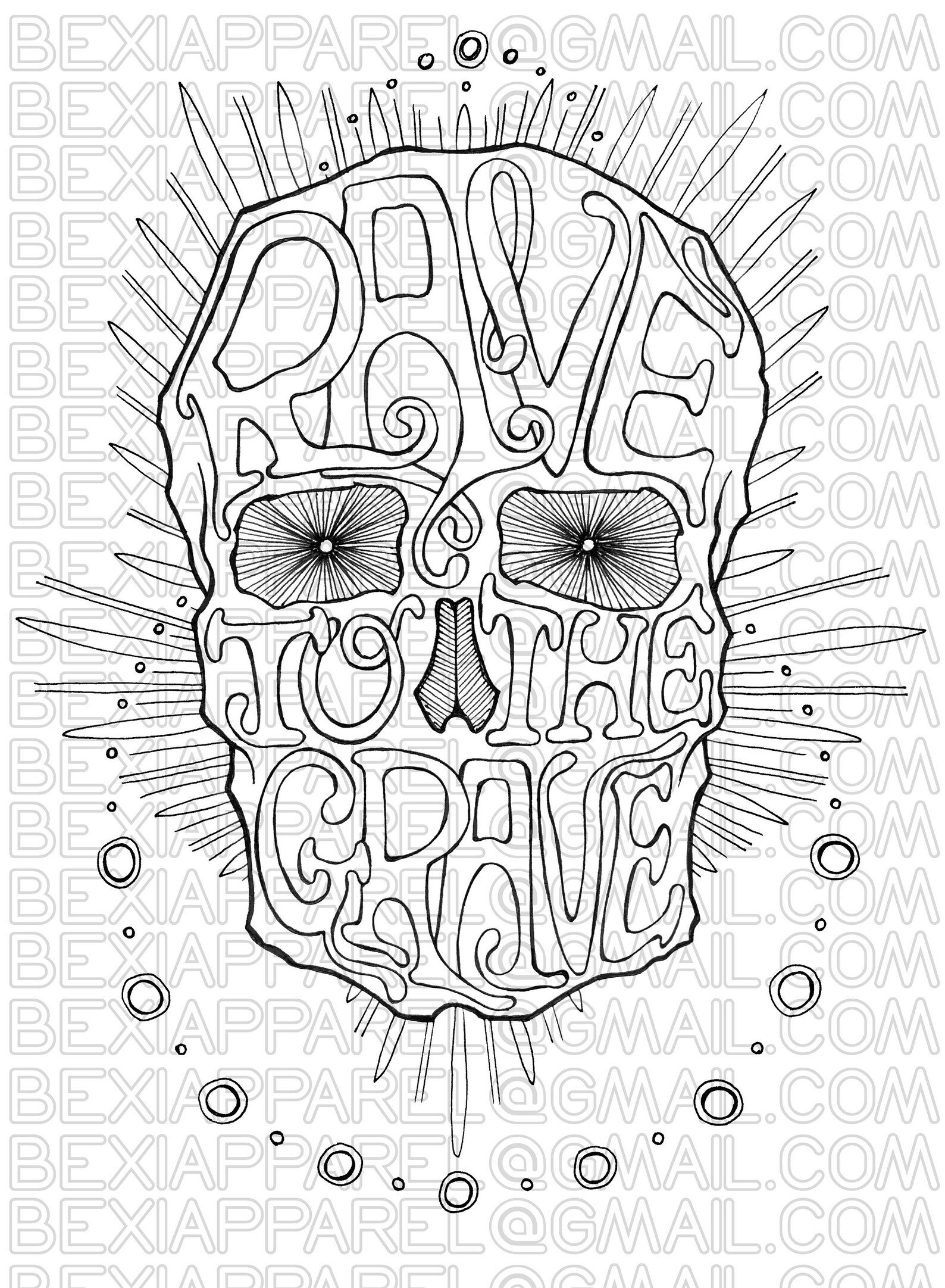 Coloring Book Page Rave to the Grave Trippy Skull DIGITAL | Etsy