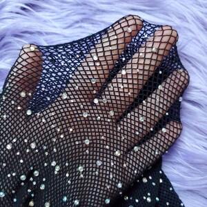 Rave Festival Garter Fishnets - Black Womens Tights With All Over Mini ...