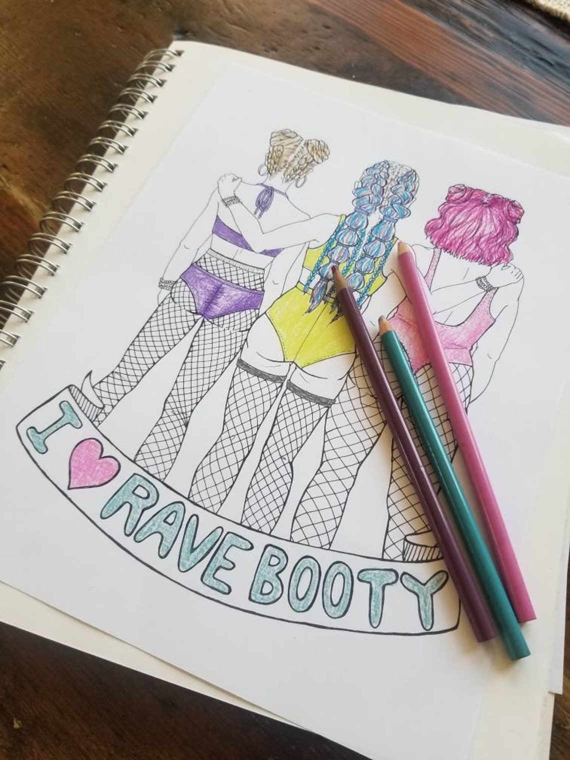 Coloring Book Page I Love Rave Booty Girls DIGITAL | Etsy