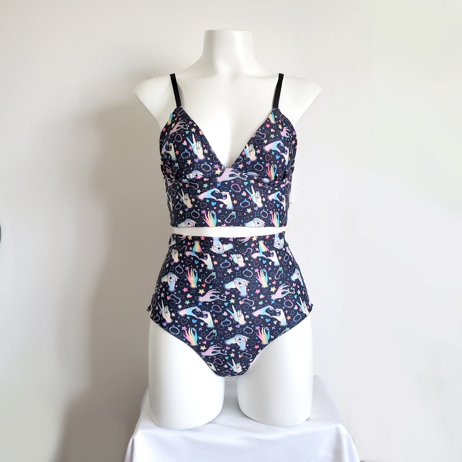 Black Rainbow Rave Outfit Triangle Crop Top With High Waist | Etsy