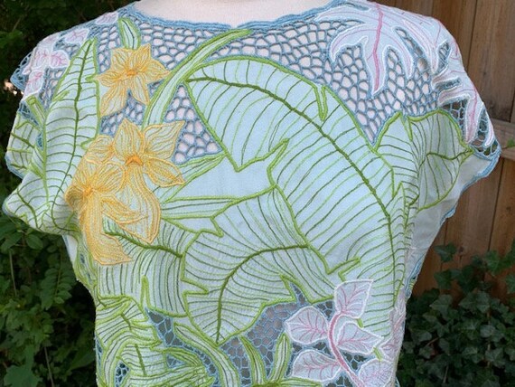 Vintage Bali Cut-work Lace-Like Arduous Tropical Blou… - Gem