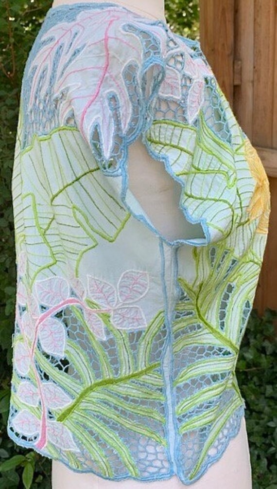 Vintage Bali Cut-work Lace-Like Arduous Tropical Blou… - Gem