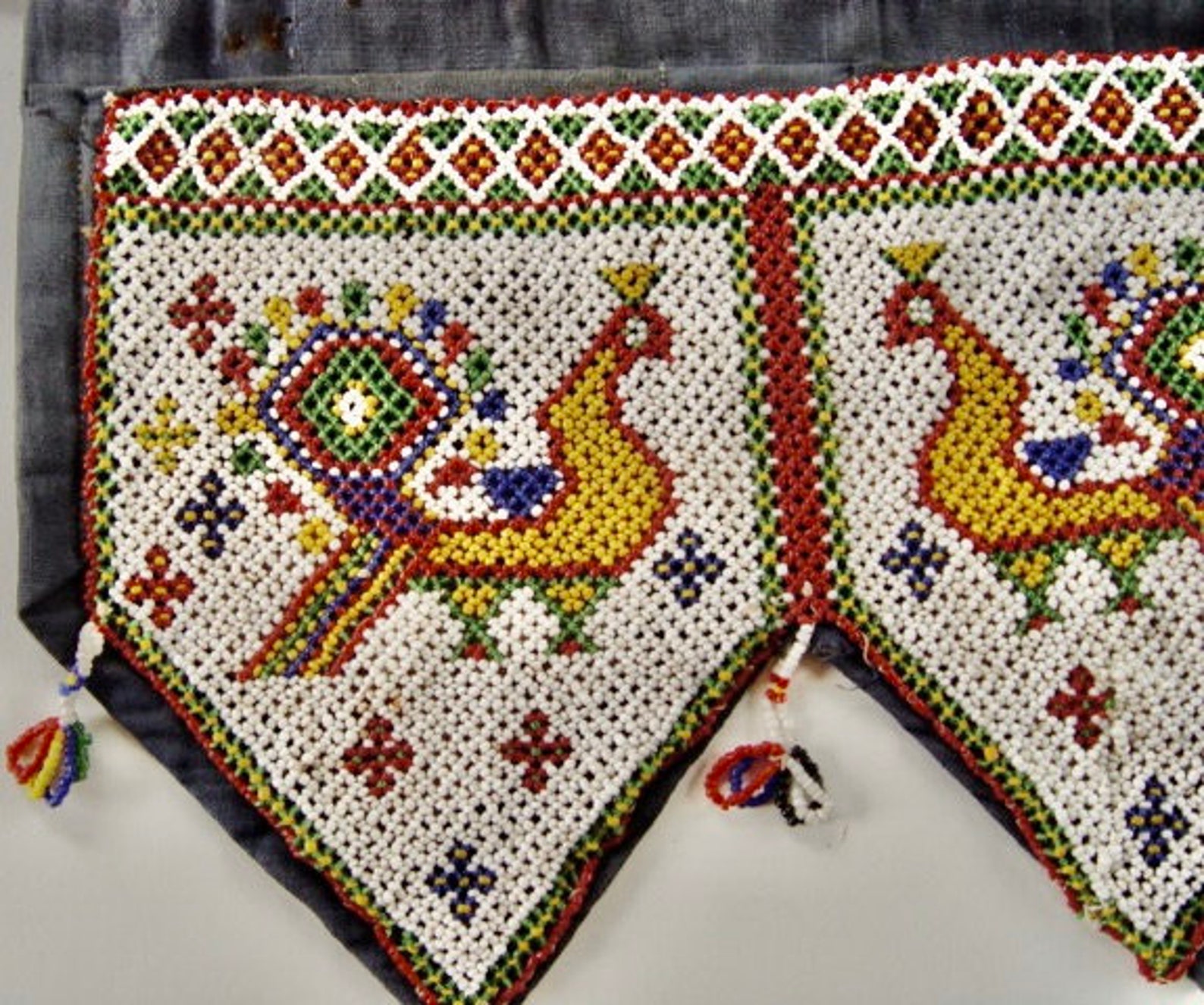 Vintage Antique Beaded Art Piece With 2 Pockets Peacocks, Colorful ...