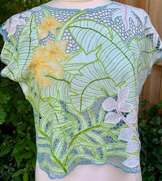 Vintage Bali Cut-work Lace-Like Arduous Tropical Blou… - Gem