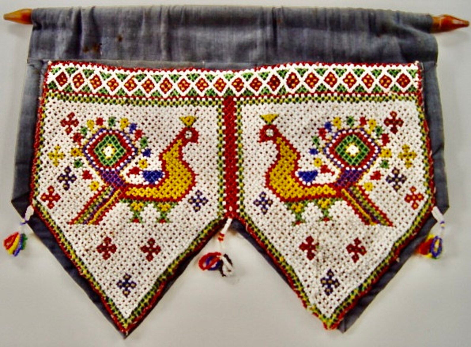 Vintage Antique Beaded Art Piece With 2 Pockets Peacocks, Colorful ...
