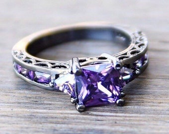 Black Amethyst Ring - Etsy