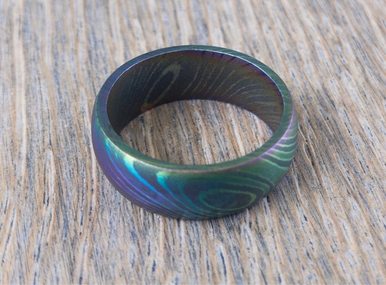 Anodized Damascus Steel Ring, Custom Made, Made to Order, Wedding Band ...
