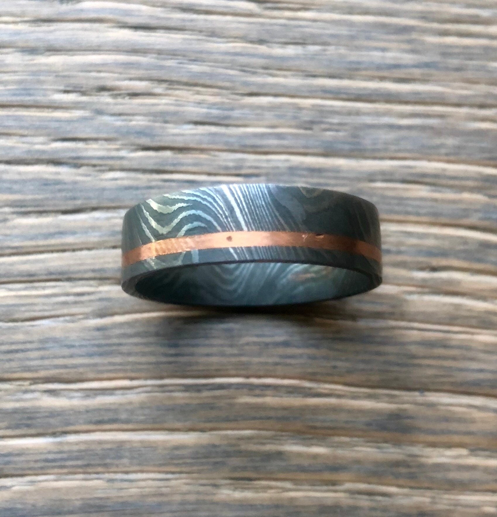 Damascus Steel ring copper custom made to order 8mm ring | Etsy