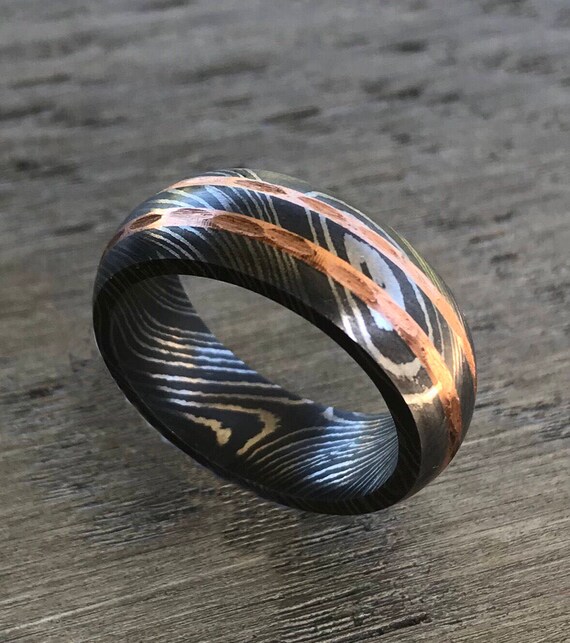 Damascus Steel ring copper custom made to order 8mm or | Etsy