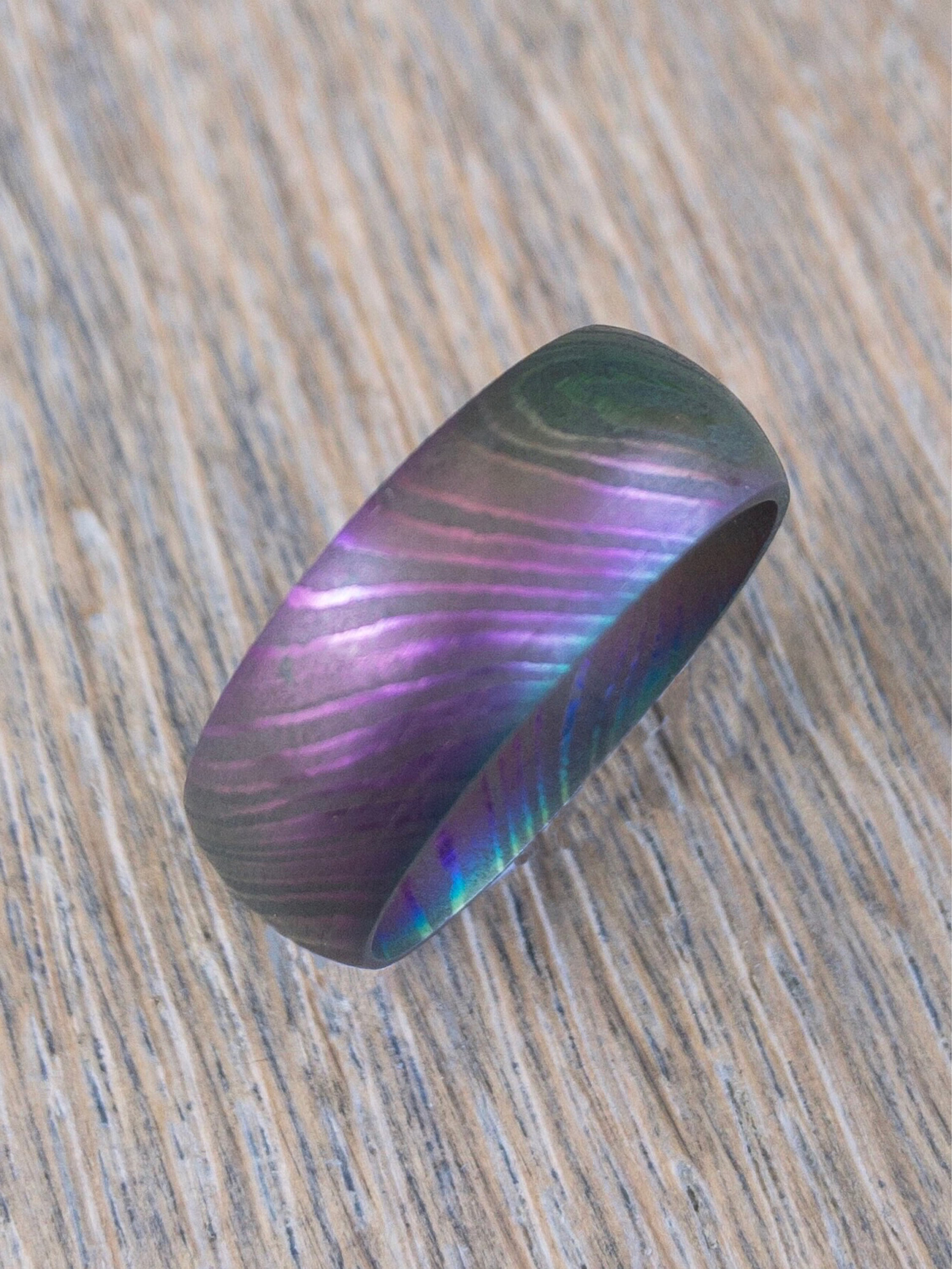 Anodized Damascus steel ring custom made made to order | Etsy