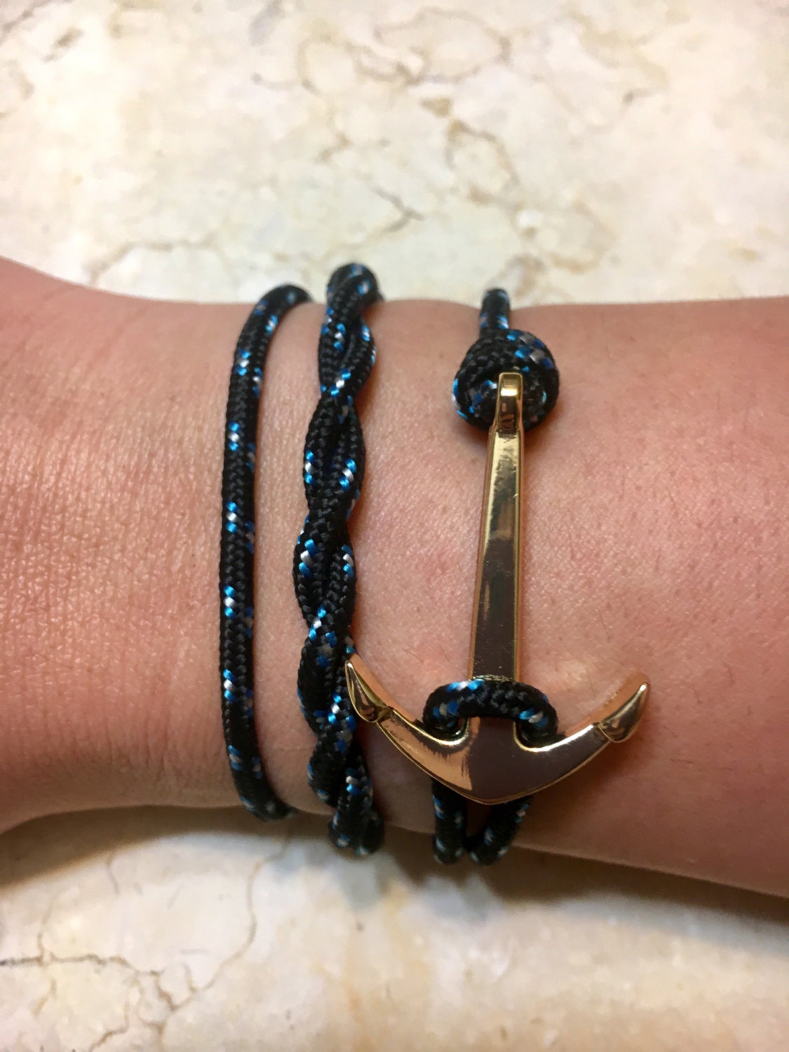 Anchor Bracelet Men or Women Adjustable Braceletblack Rope - Etsy