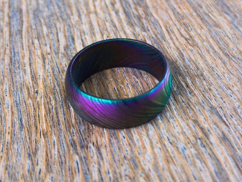 Anodized Damascus Steel Ring, Custom Made, Made to Order, Wedding Band ...