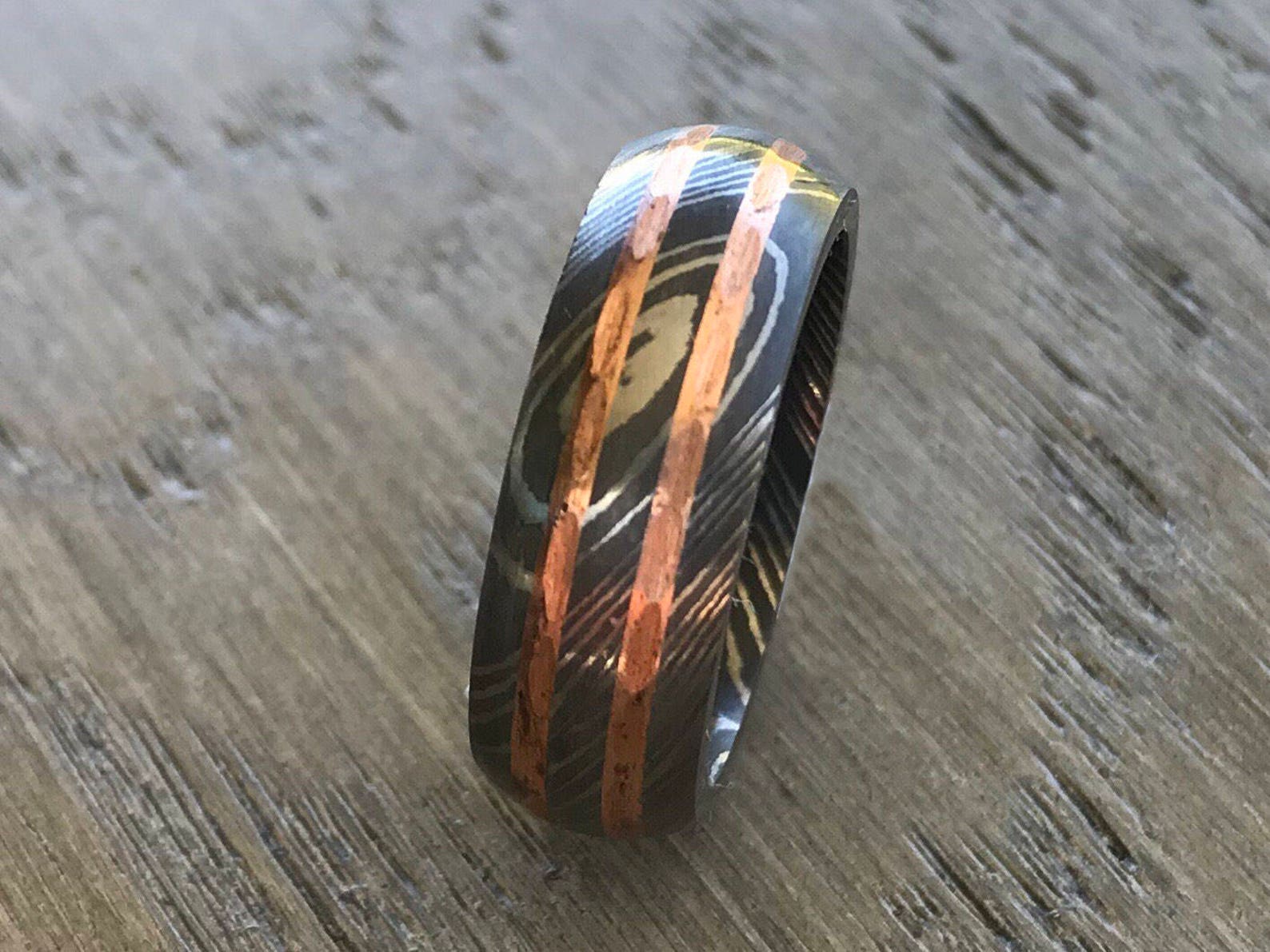 Damascus Steel Ring Copper Custom Made to Order 8mm or - Etsy