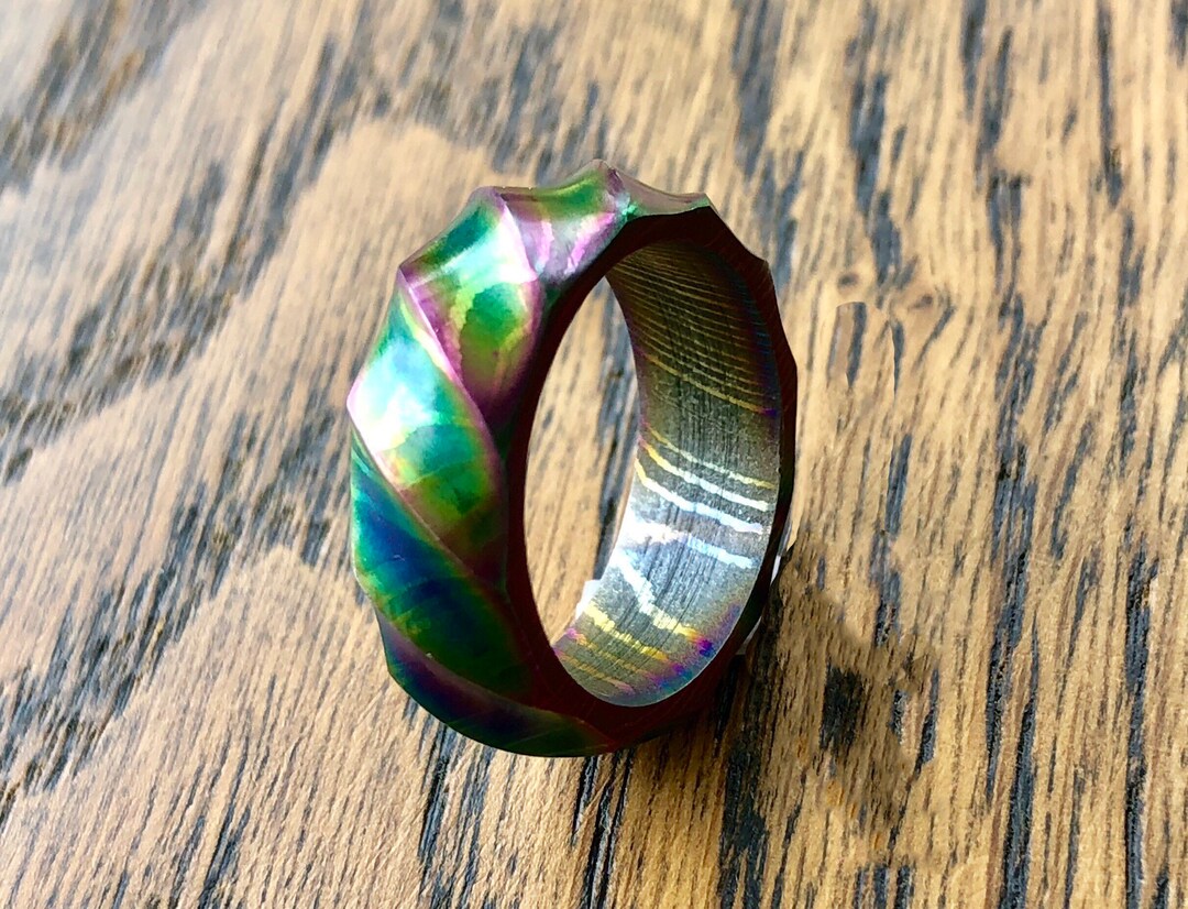 Anodized Damascus Steel Ring, Custom Made, Made to Order, Wedding Band ...