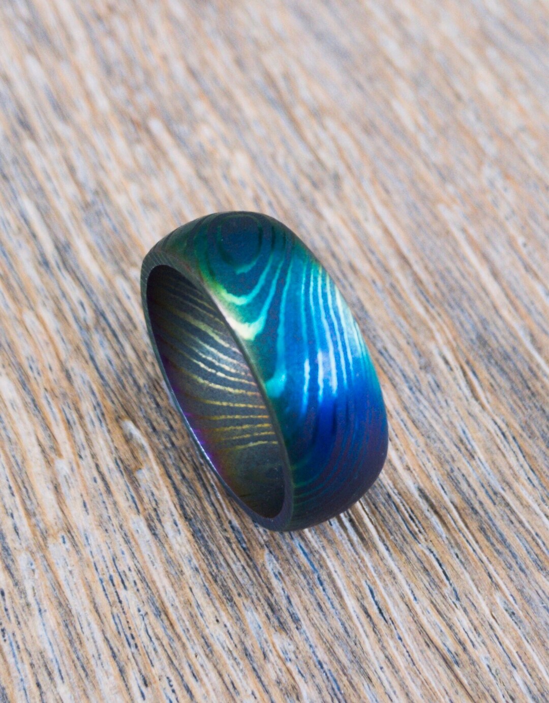 Anodized Damascus Steel Ring, Custom Made, Made to Order, Wedding Band ...