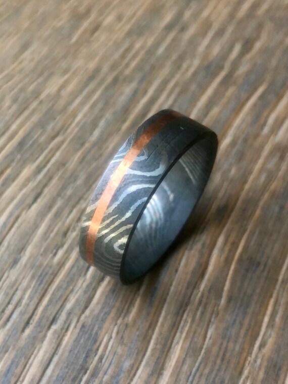 Damascus Steel Ring Copper Custom Made to Order 8mm Ring | Etsy
