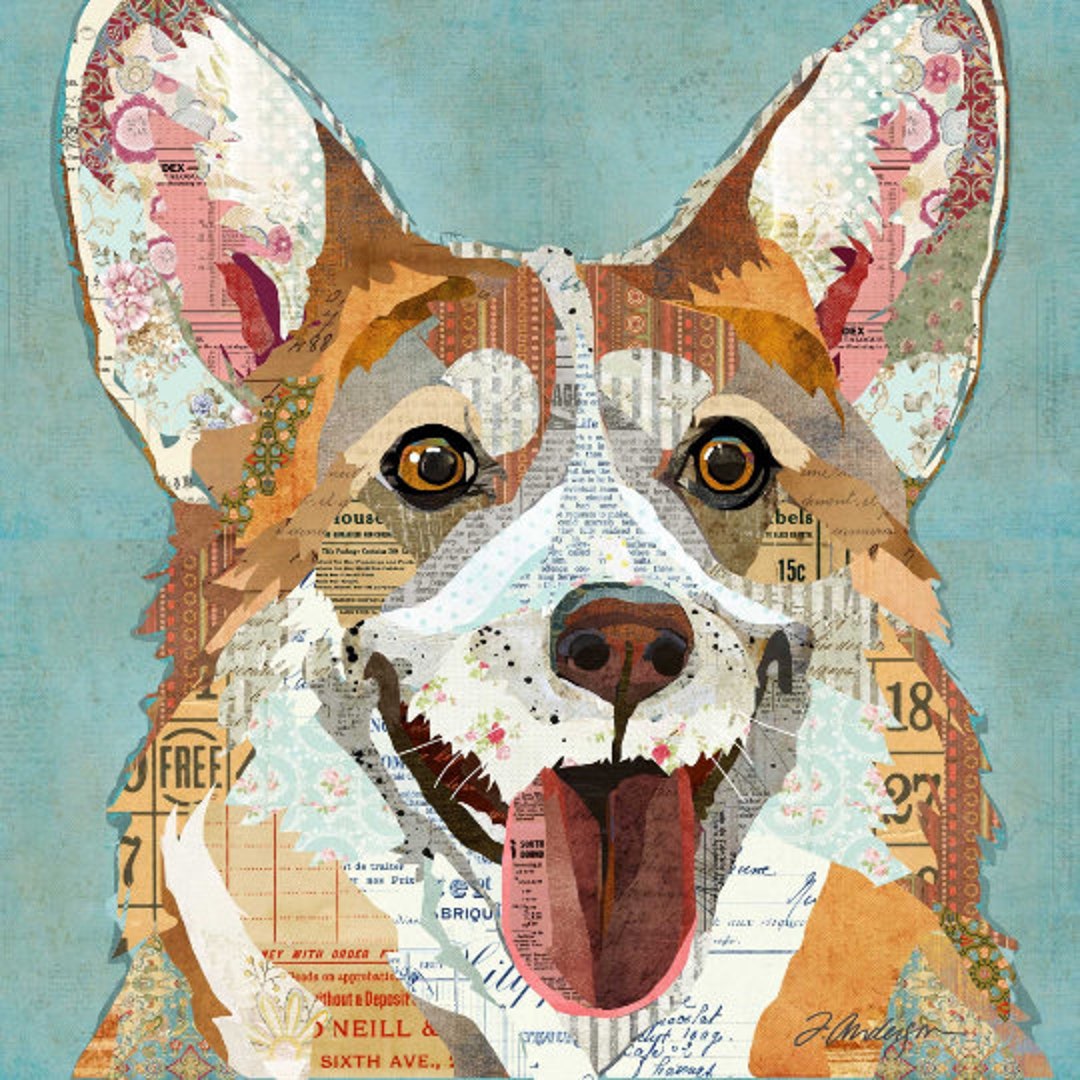 Welsh / Cardigan Corgi Collage Art - Whimsical Dog Breed Wall Decor ...