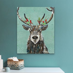 A Merry Christmas Reindeer - Fine Art Collage Wrapped Canvas - Vintage ...