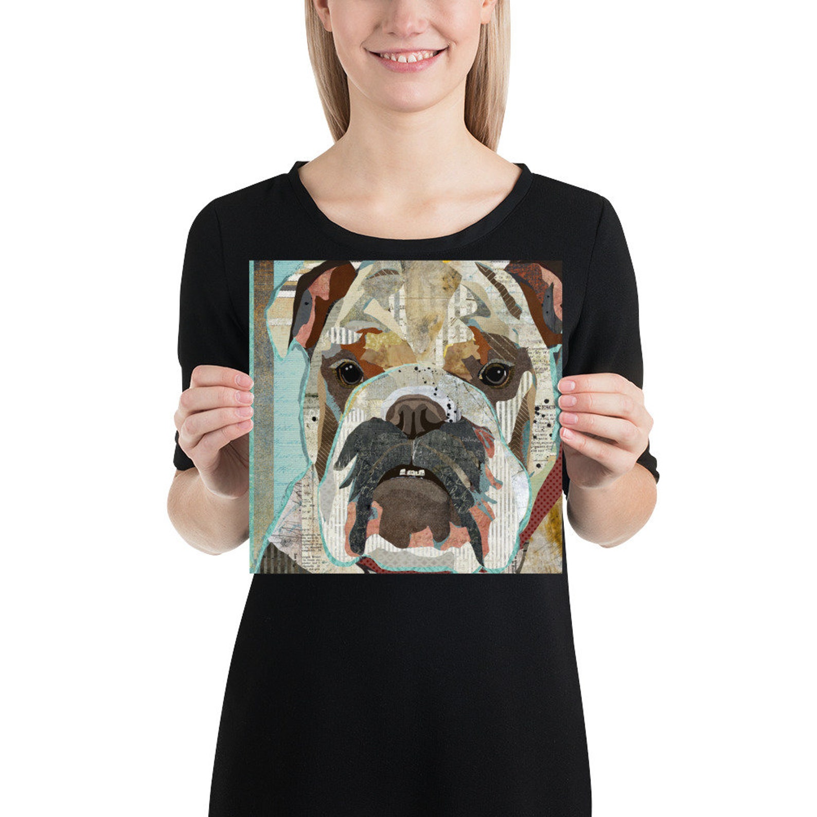 English Bulldog / Bully Collage Art Vintage and Rustic Style | Etsy