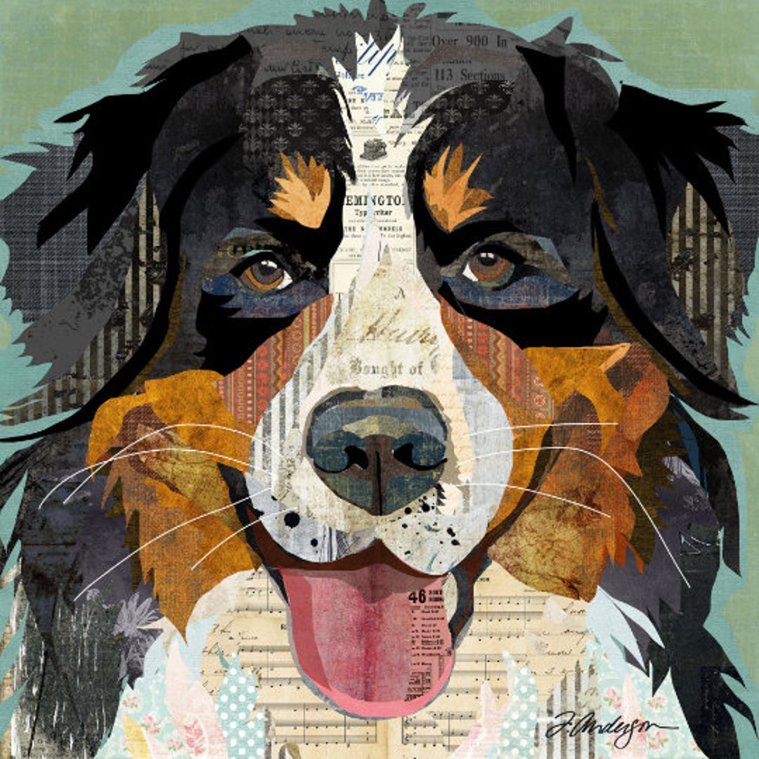 Bernese Mountain Dog Collage Art - Whimsical Dog Breed Wall Decor Print ...