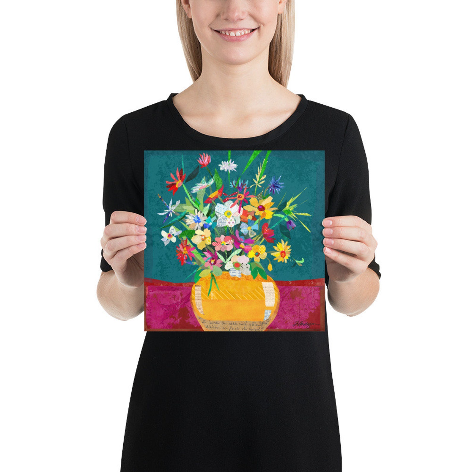 Whimsical Collage Flower Pot Still Life Fine Art Wall Decor Print for ...