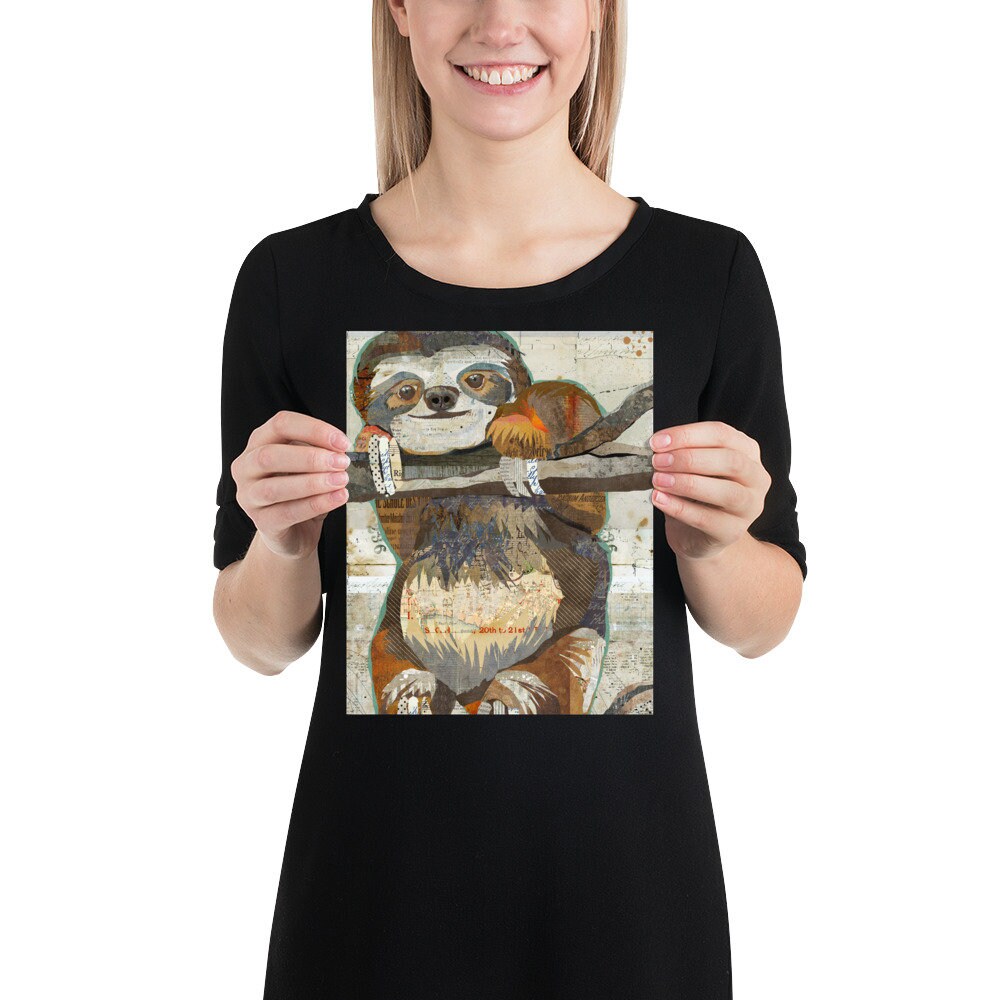 Smiling Tree Sloth Collage Art A Vintage & Rustic Style Wall | Etsy