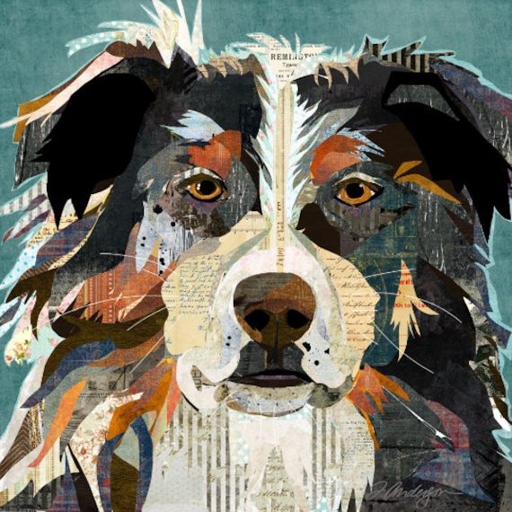 Australian Shepherd / Aussie Collage Art Vintage and Rustic - Etsy