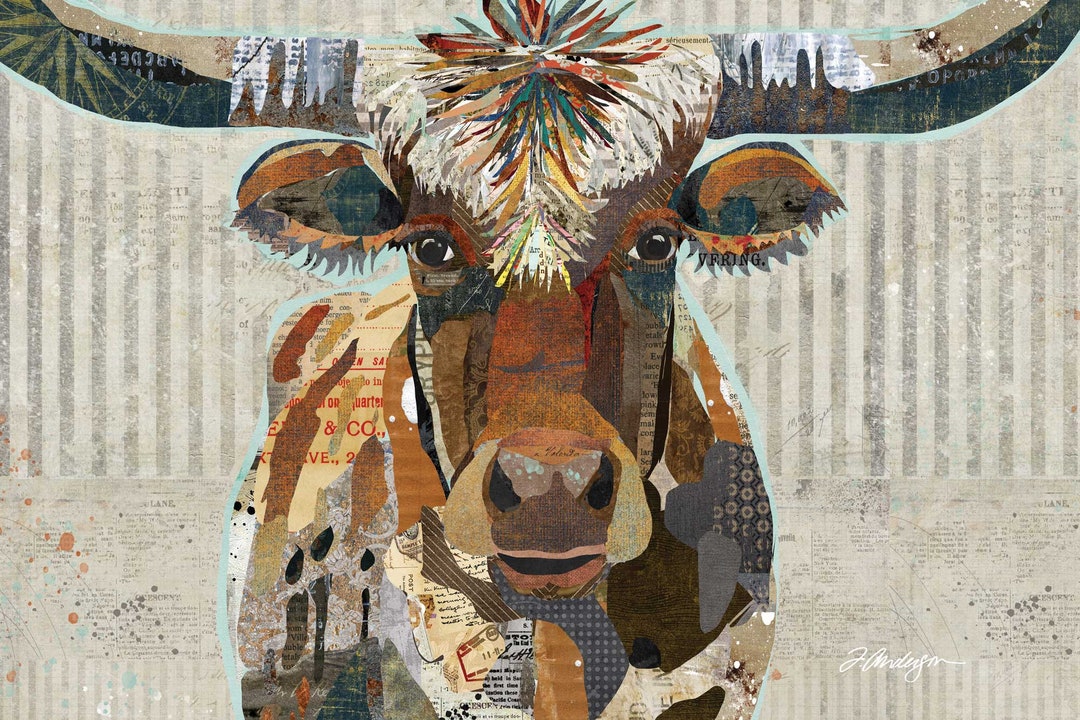 Colorful Bull (longhorn) Art Print | Textured Collage | Unique ...