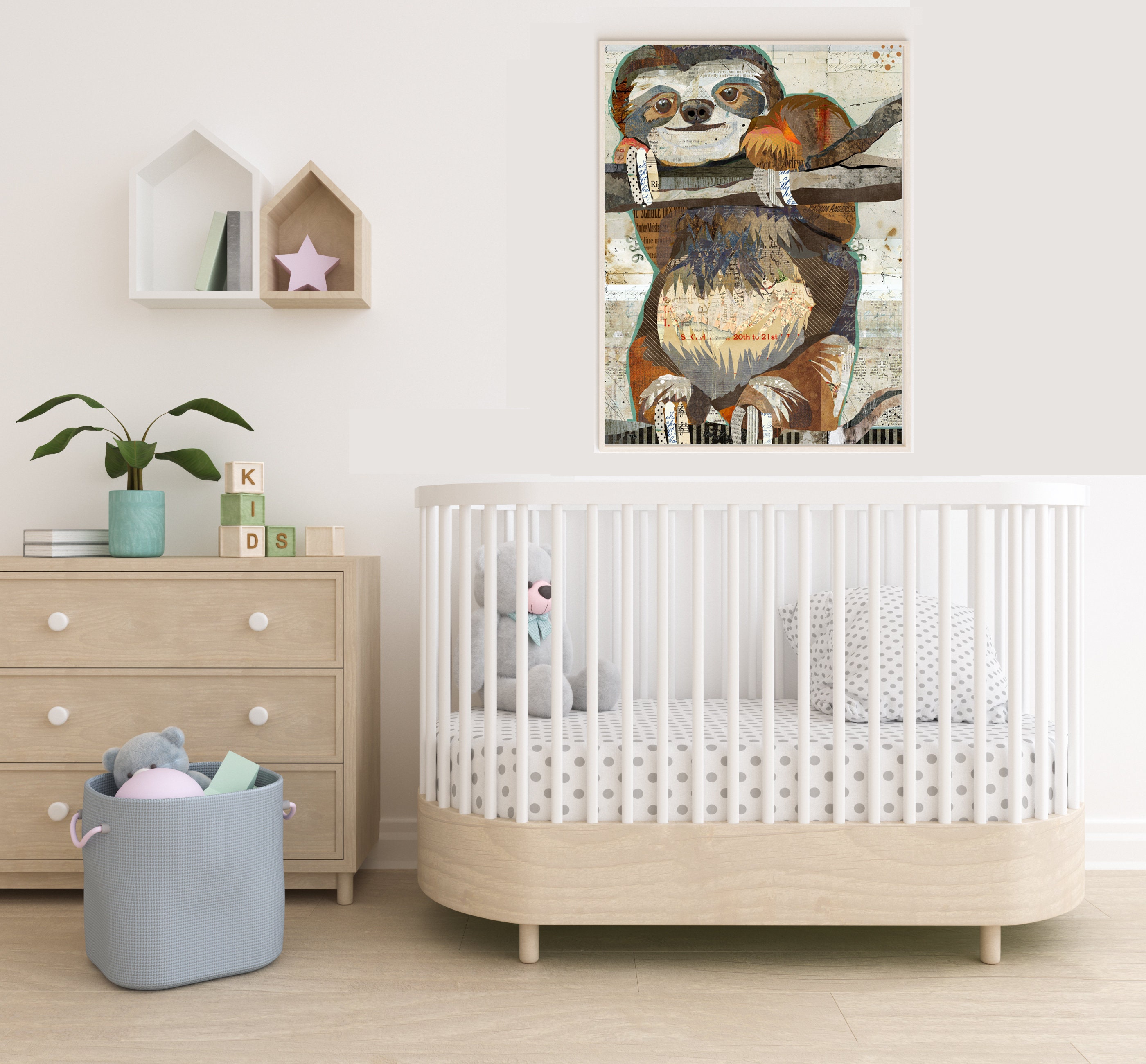 Smiling Tree Sloth Collage Art A Vintage & Rustic Style Wall | Etsy