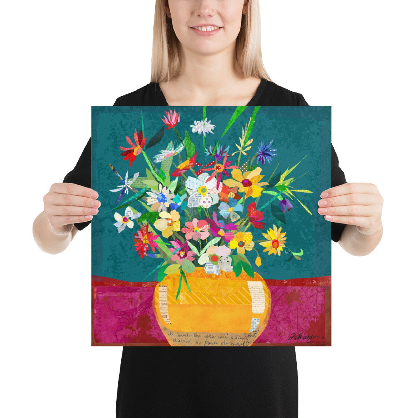 Whimsical Collage Flower Pot Still Life Fine Art Wall Decor | Etsy