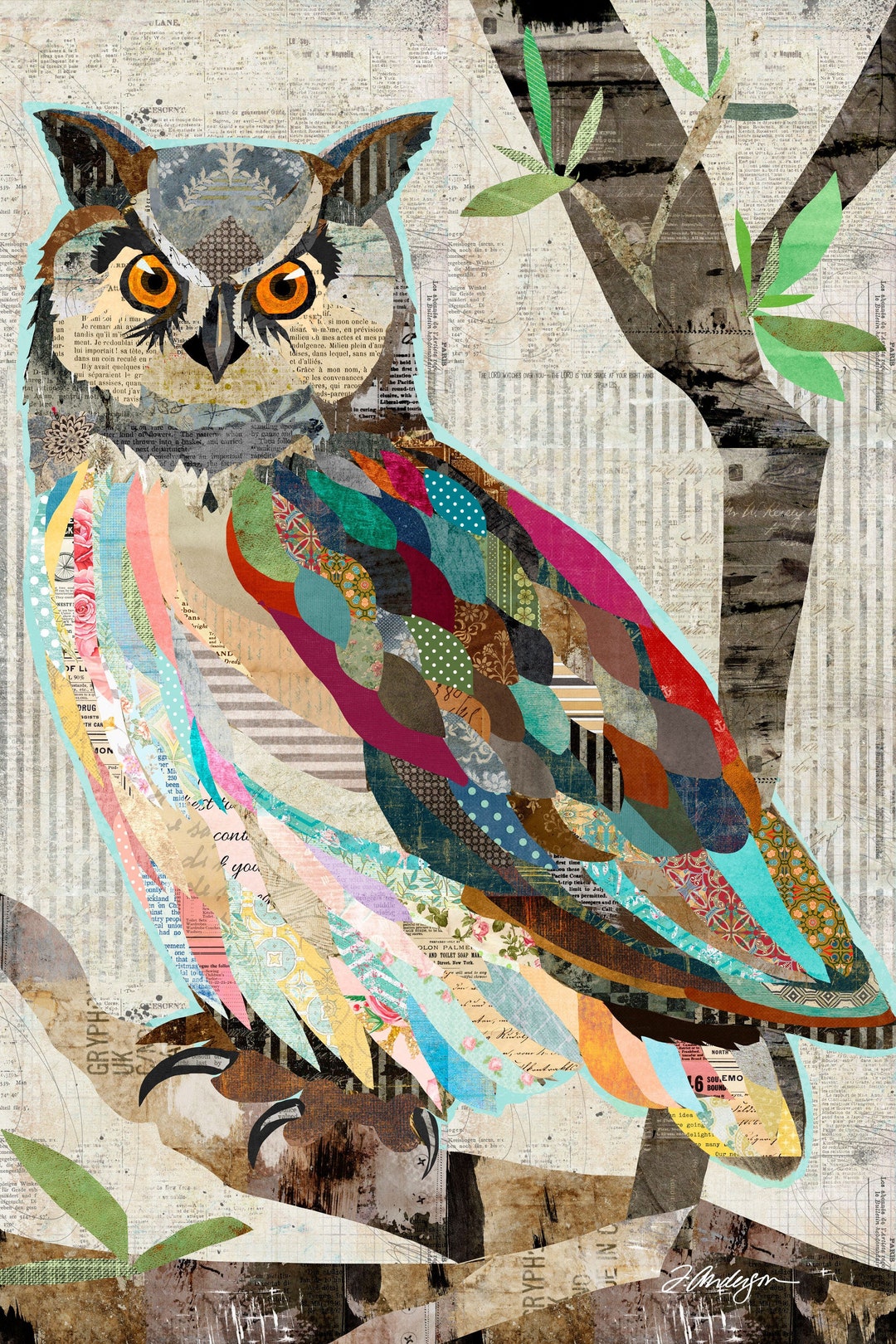 Colorful Owl Collage Art Print – Vintage Rustic Nursery Decor - Etsy