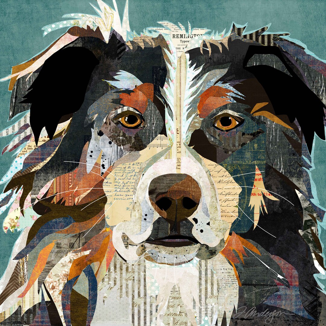 Australian Shepherd Dog Art – Fine Art Collage Canvas Print - Etsy