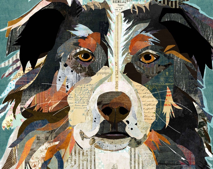 Australian Shepherd Dog Art A Fine Art Collage Wall Hanging for ...