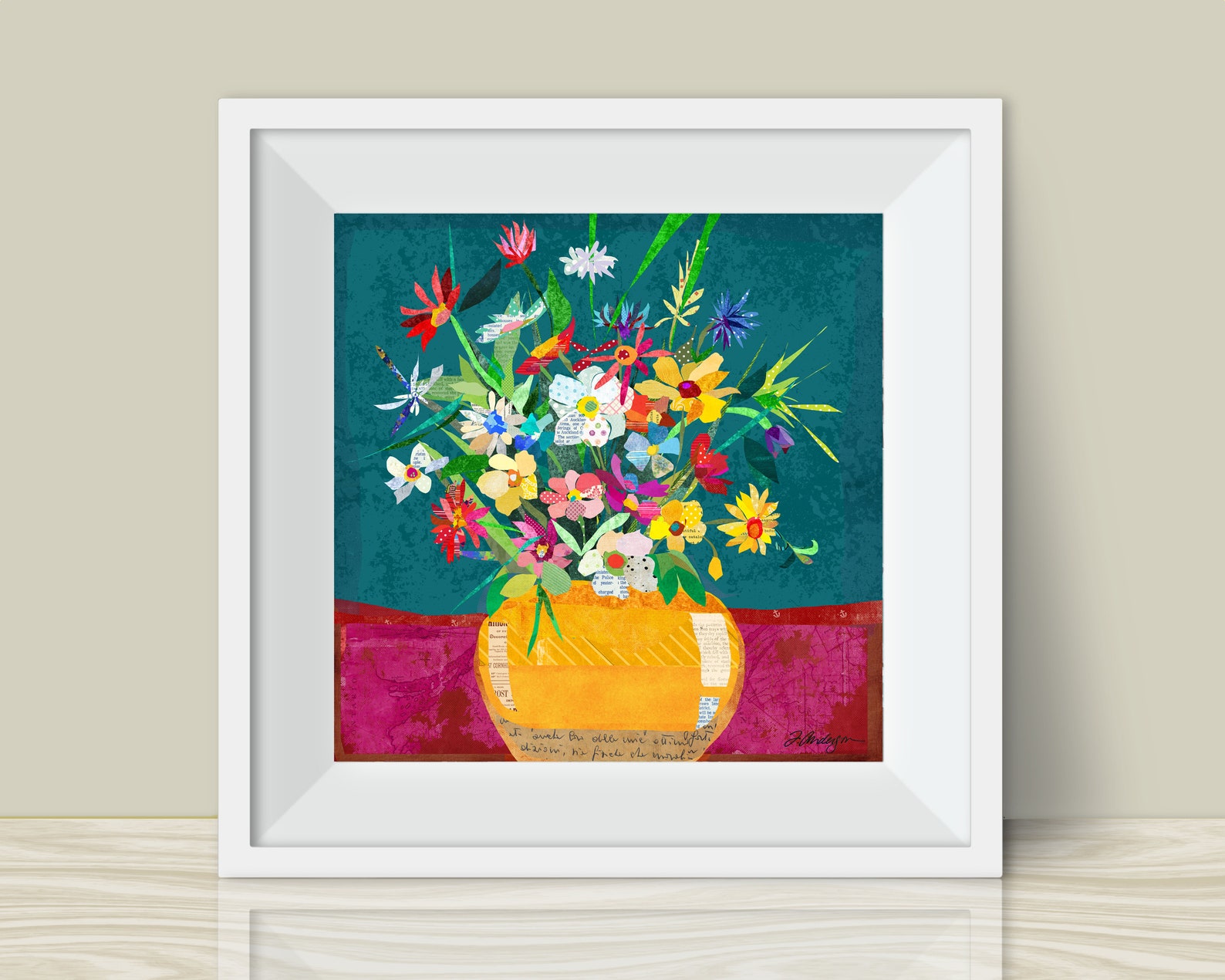 Whimsical Collage Flower Pot Still Life Fine Art Wall Decor Print for ...