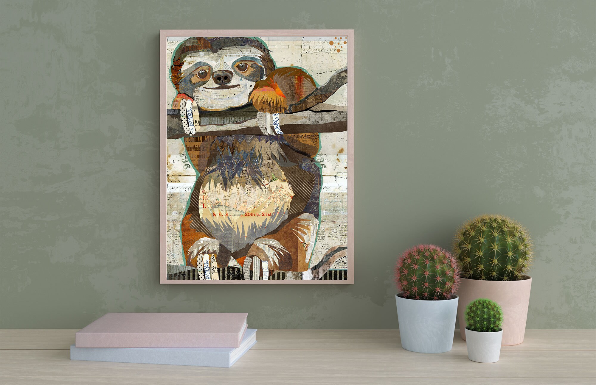 Smiling Tree Sloth Collage Art A Vintage & Rustic Style Wall | Etsy