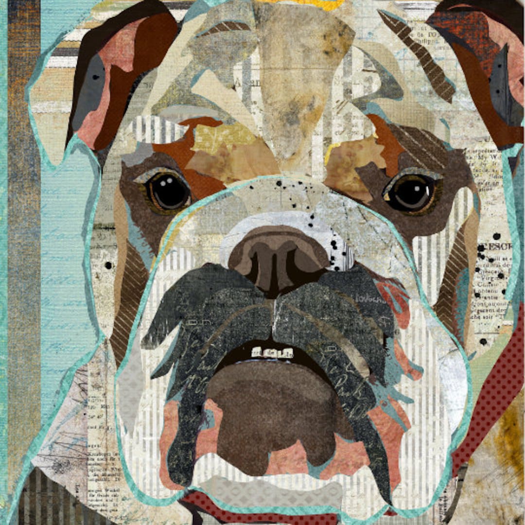 English Bulldog / Bully Collage Art - Vintage and Rustic Style Dog ...