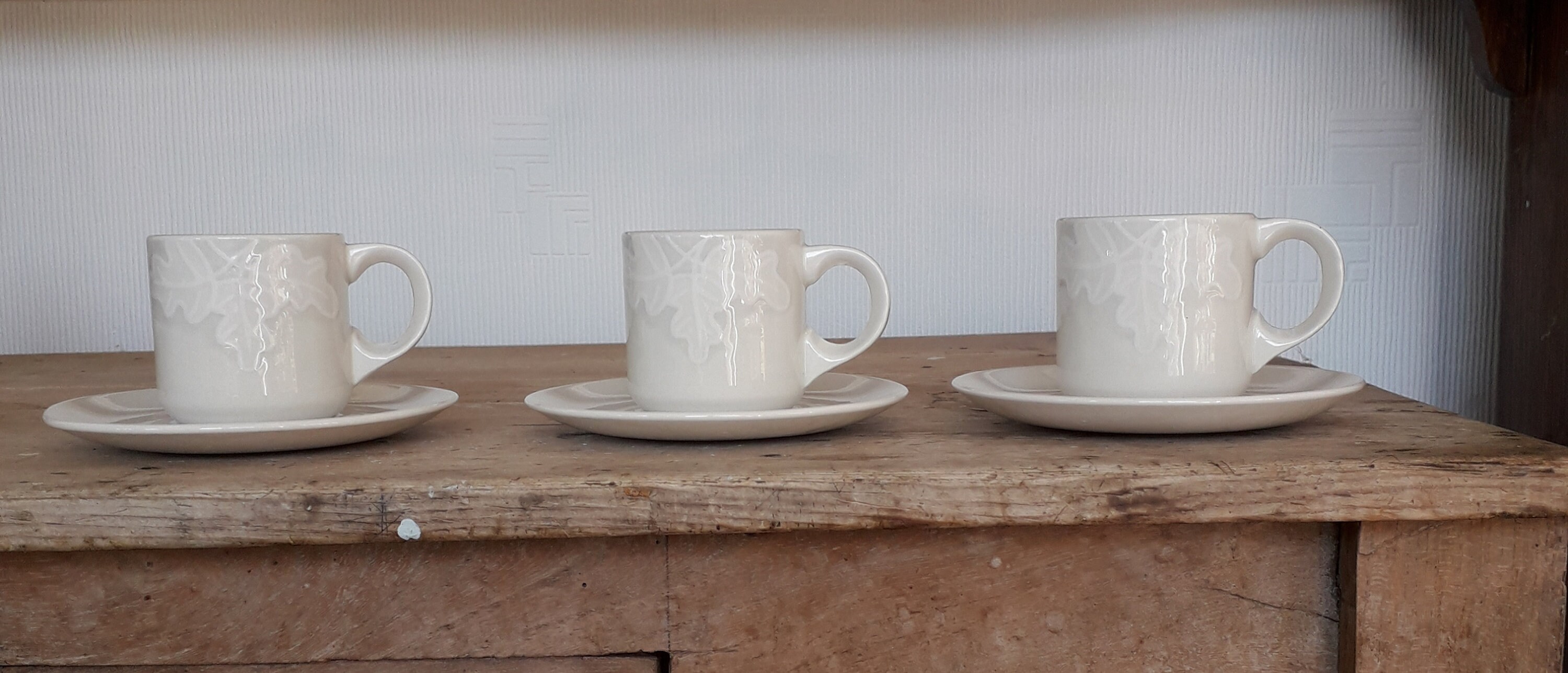 A Trio of Midwinter, White Oak Leaf Coffee Cups and Saucers - Etsy