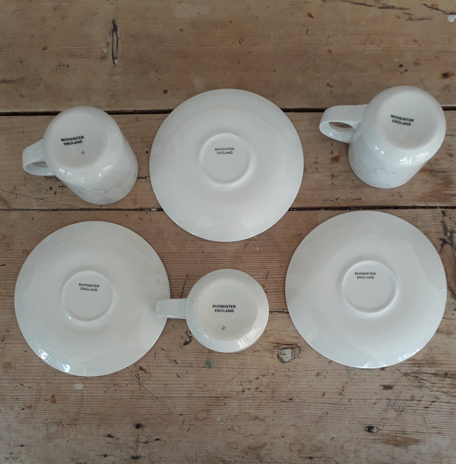 A Trio of Midwinter, White Oak Leaf Coffee Cups and Saucers - Etsy